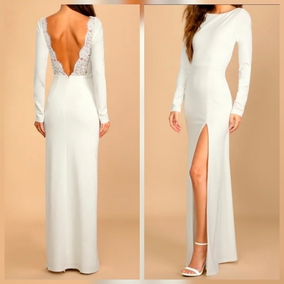 Lulus | Dresses | Lulus Romantic Moments White Lace Long Sleeve Maxi ...